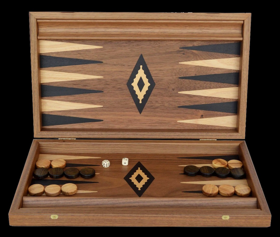 Traditional Walnut Wood Backgammon Set Medium Size Olive Wood Checkers ...