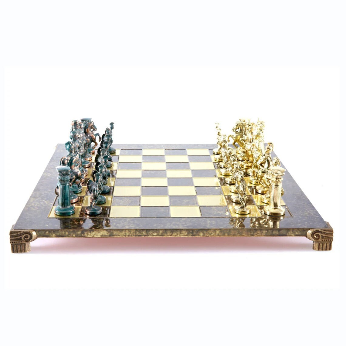 Greek Roman Period Large Chess Set - Gold and Green Pawns - Brown Chess ...