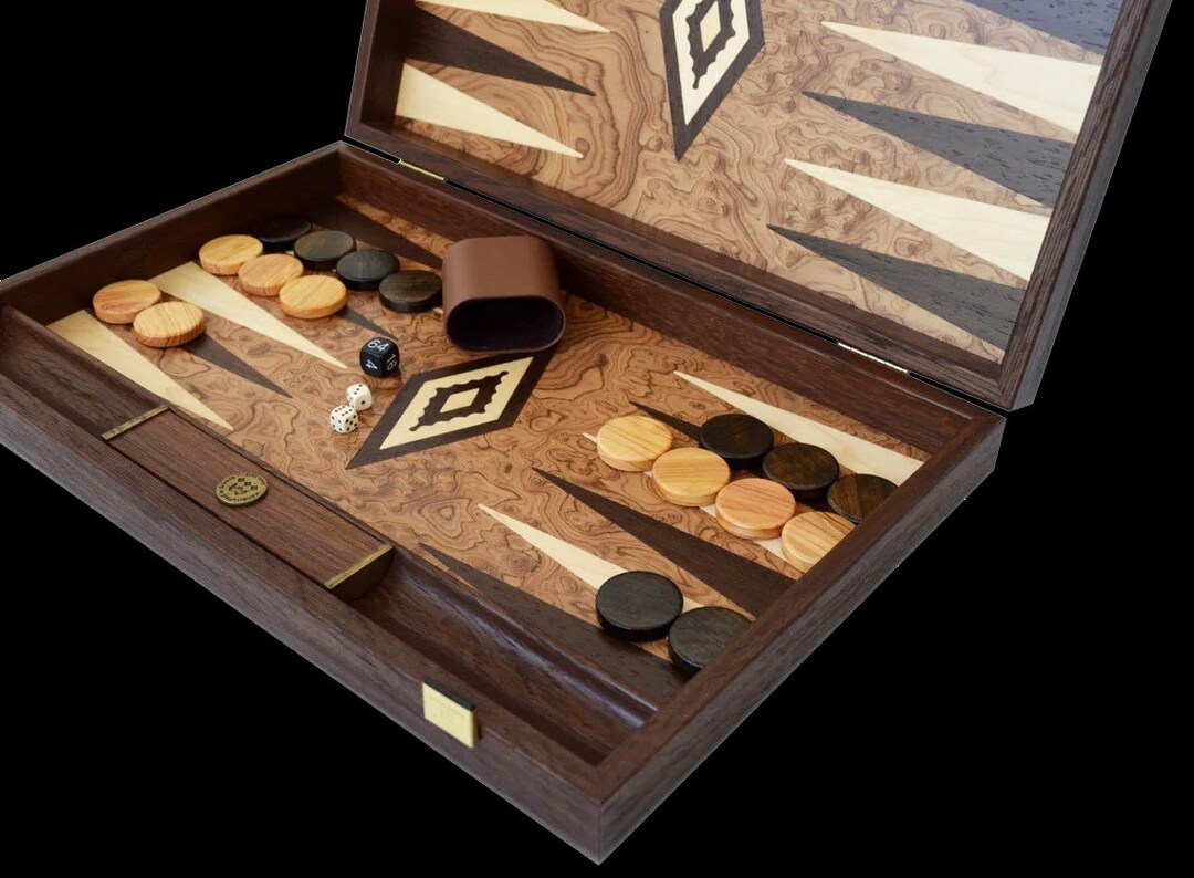 Traditional Walnut Root Backgammon Set - Olive Wood Checkers - Handmade ...