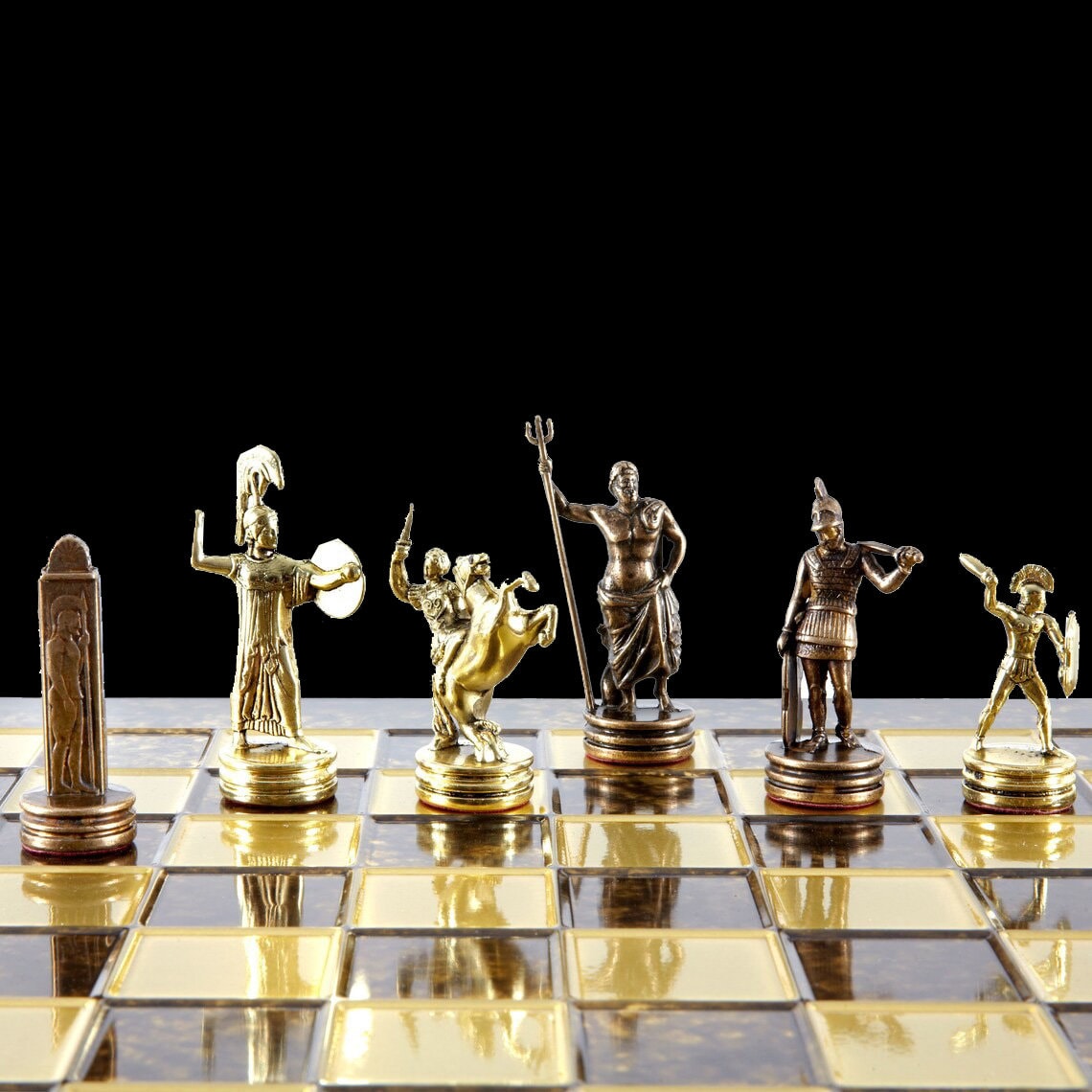 Mythology Chess Set Brass and Copper Pawns Brown Chess Board Handmade ...