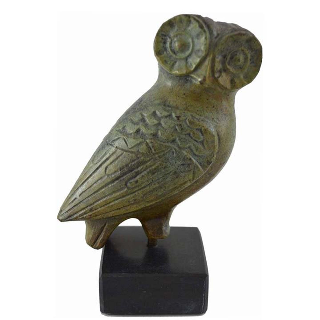 Owl of Athens Small Bronze Sculpture on Marble Base - Goddess Athena ...