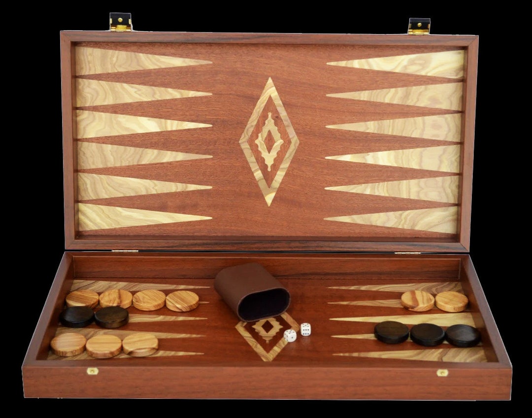 Traditional Mahogany Olive Wood Backgammon Set - Olive Wood Checkers ...