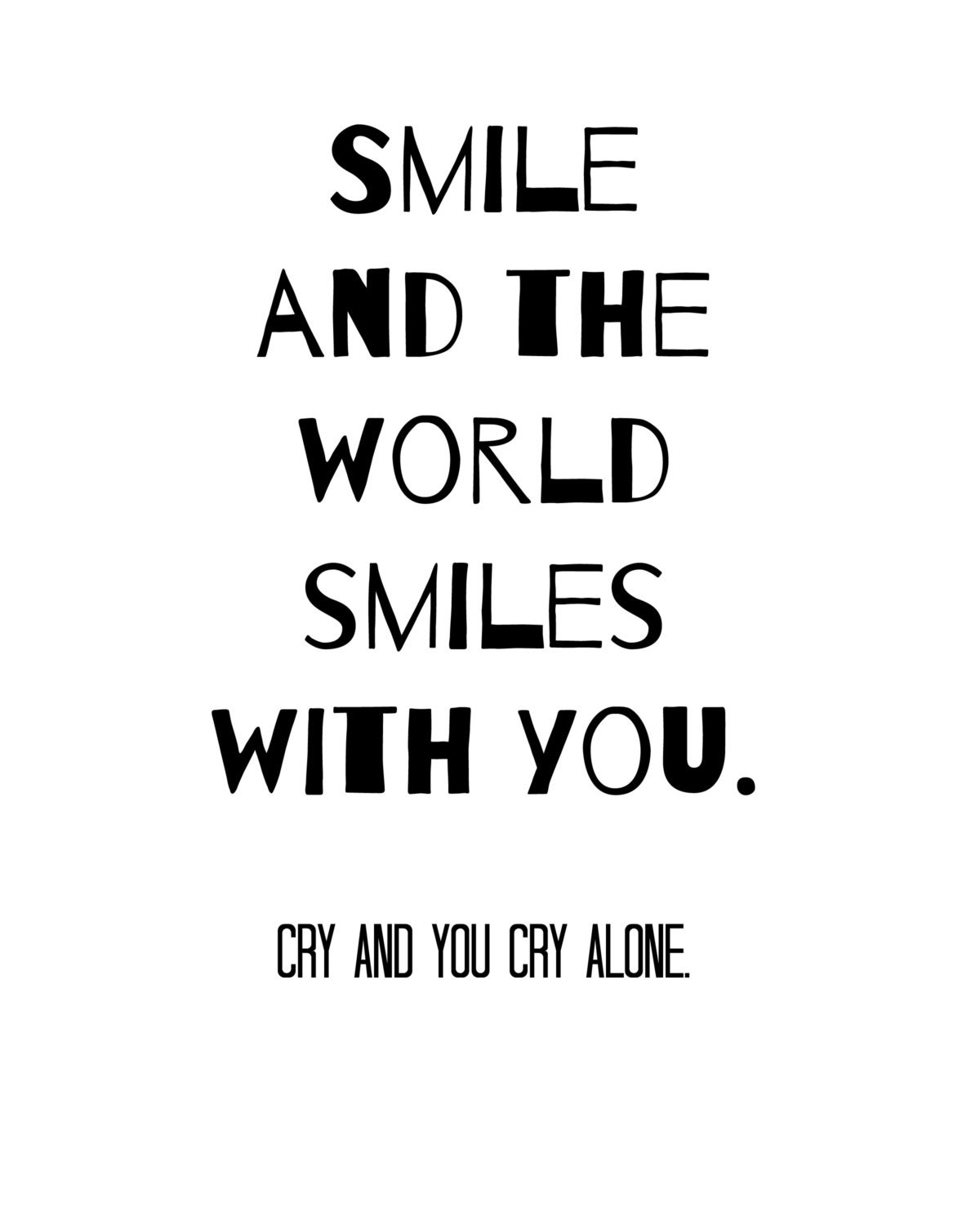 Black And White Wall Art Smile And The World Smiles Etsy