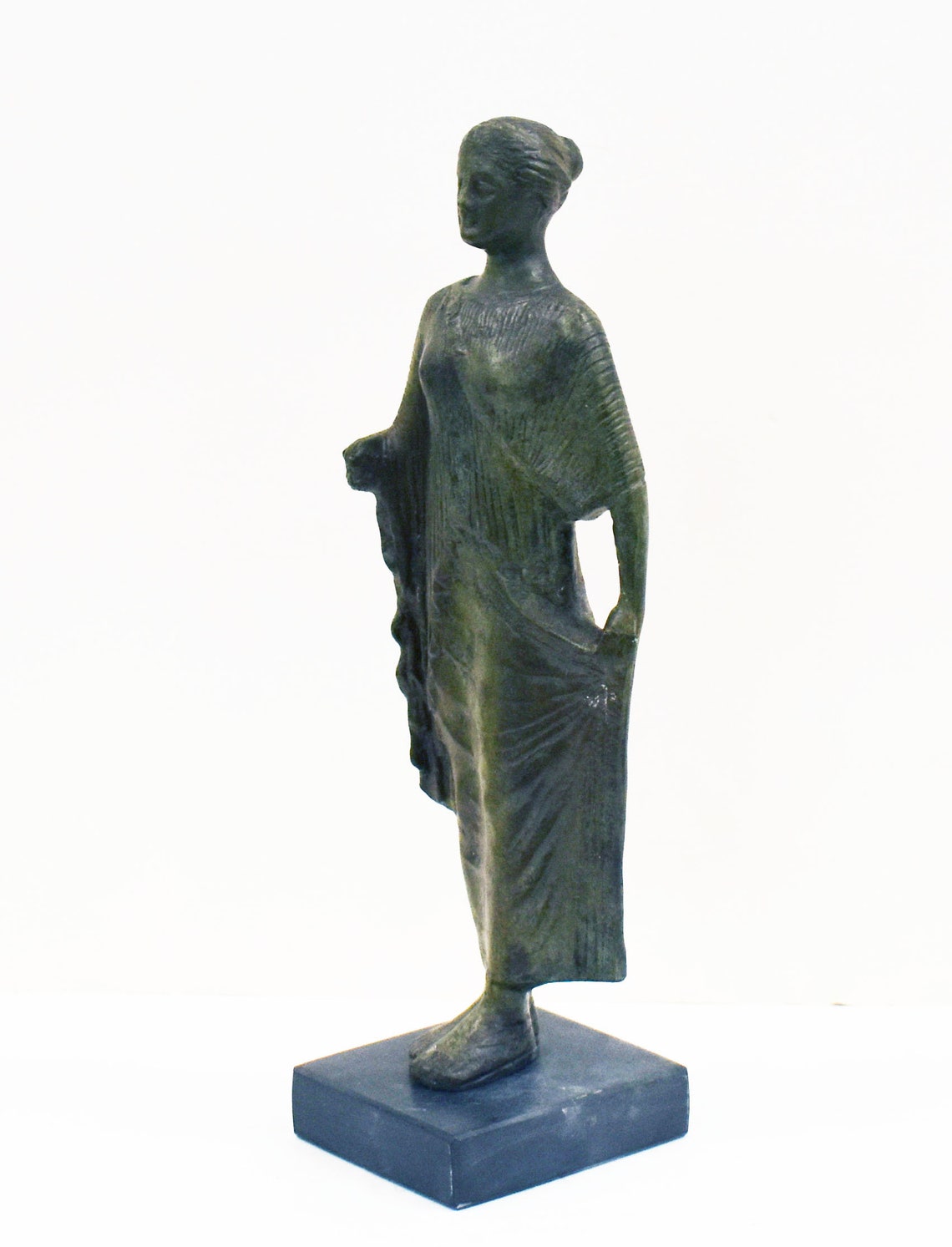 Kore-youthful Female Bronze Statue-marble Base-archaic - Etsy