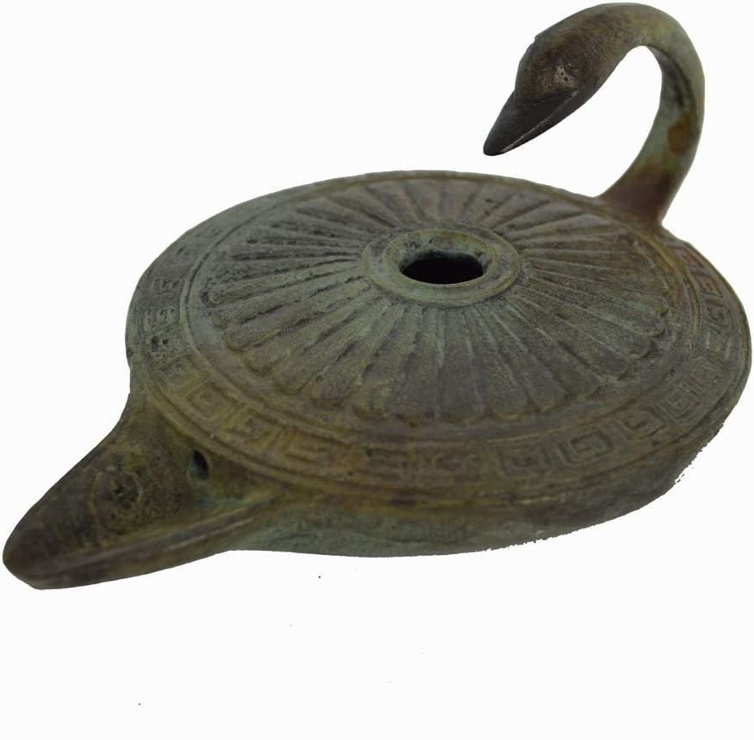 Bronze Oil Lamp Decorated With Meander and Handle Like a Swan Lost Wax ...