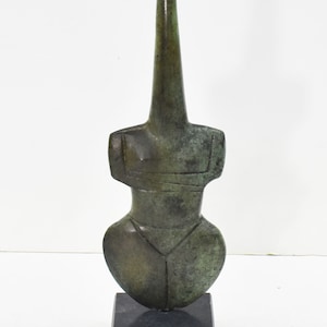 Violin Shaped Cycladic Statuette-bronze Female Figurine-marble Base ...