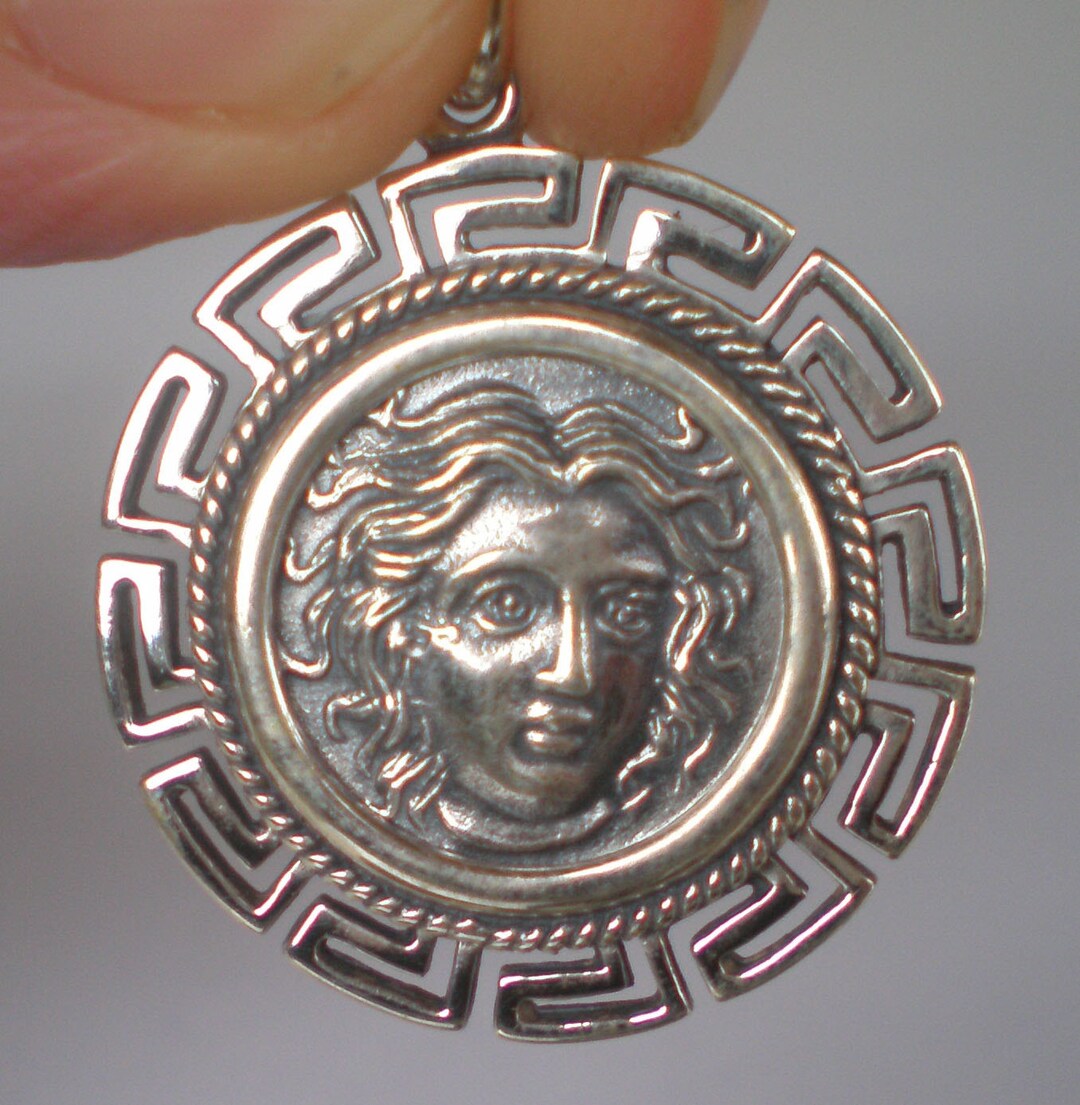 Helios Ancient Sun God Pendant With Meander Design - Rhodes Helius - Etsy