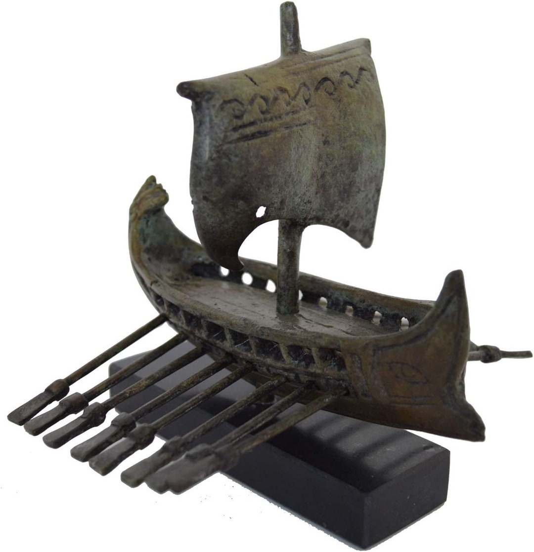 Miniature Bronze Ship With Marble Base Inspired by Ancient Greek ...