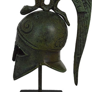 Mini Bronze Corinthian Crested Helmet-decorated With Snake-marble Base ...