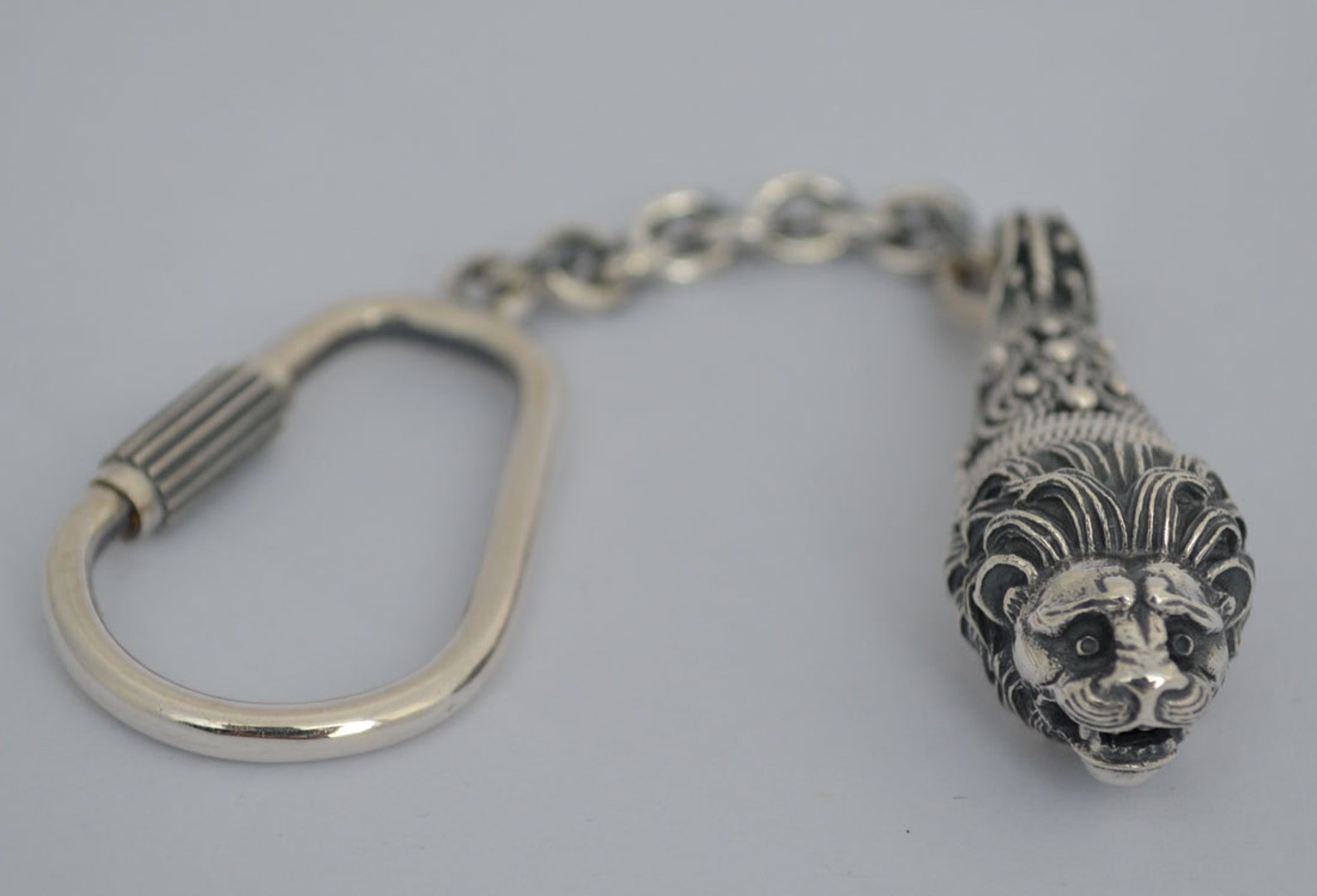 Lion Head Sterling Silver Keychain: Strength Symbol Ancient - Etsy