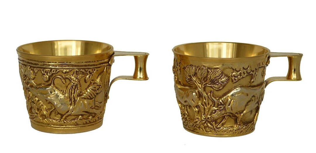Vapheio Cups,gold-plated Replica-creto-mycenaean Metalwork-national Archaeological Museum of ...