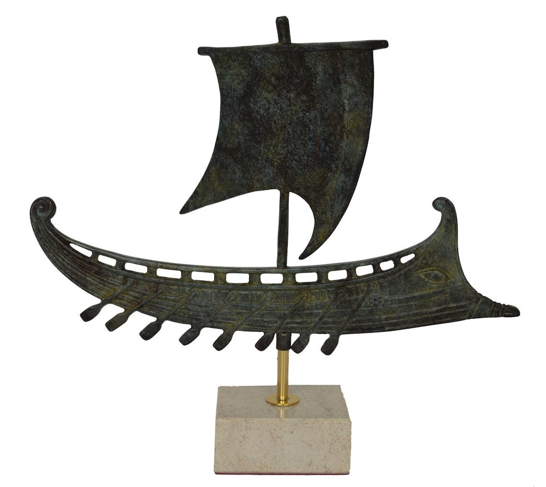 Bronze Ship With Marble Base Inspired by Ancient Greek Penteconter ...