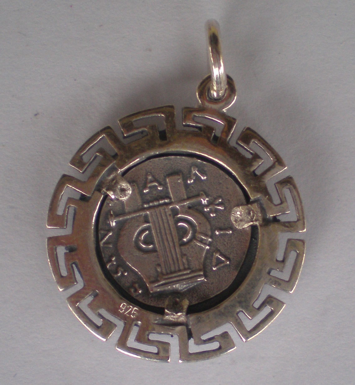 Apollo Silver Coin Pendant With Meander Design Olympian God - Etsy
