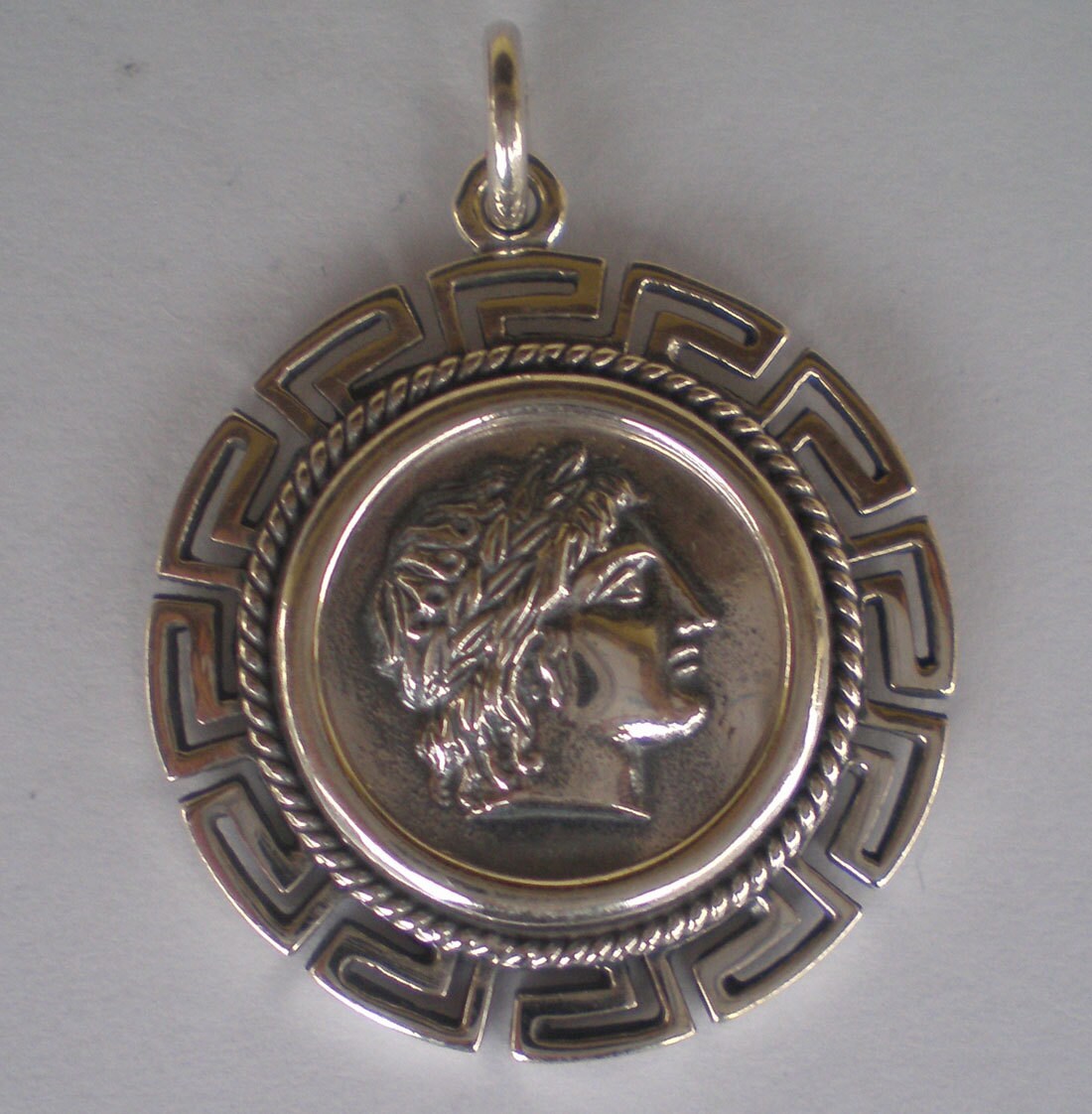 Apollo Silver Coin Pendant With Meander Design Olympian God | Etsy