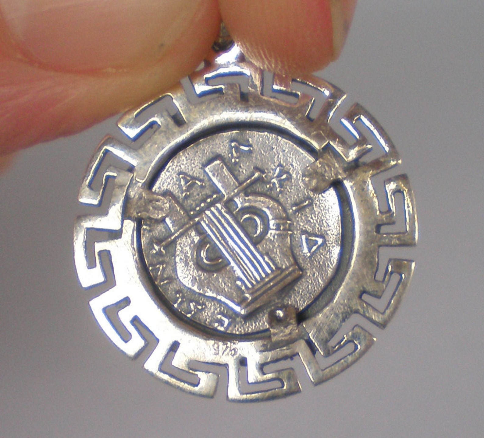 Apollo Silver Coin Pendant With Meander Design Olympian God - Etsy