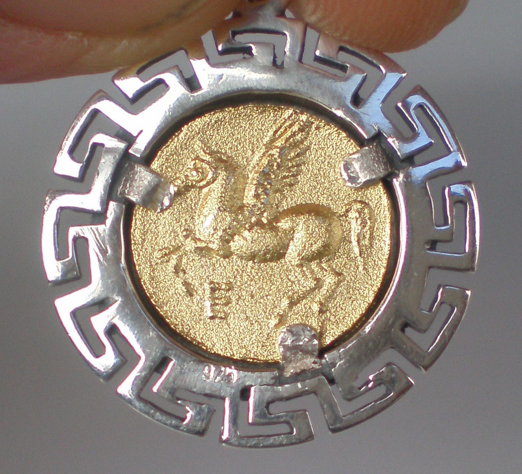 Aphrodite & Pegasus Mythical Horse Silver Coin Pendant (gold Plated ...