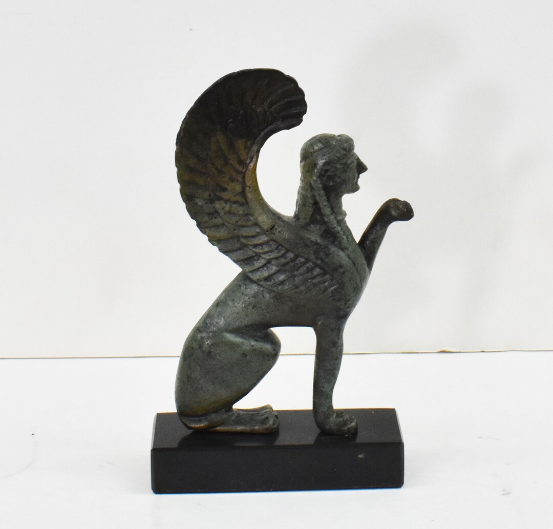 Small Bronze Sculpture of Greek Sphinx With Marble Base Mythical Female ...