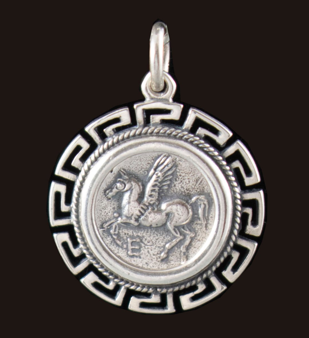 Corinth Drachma Small Handcrafted Silver Pendant in a Meander Frame ...