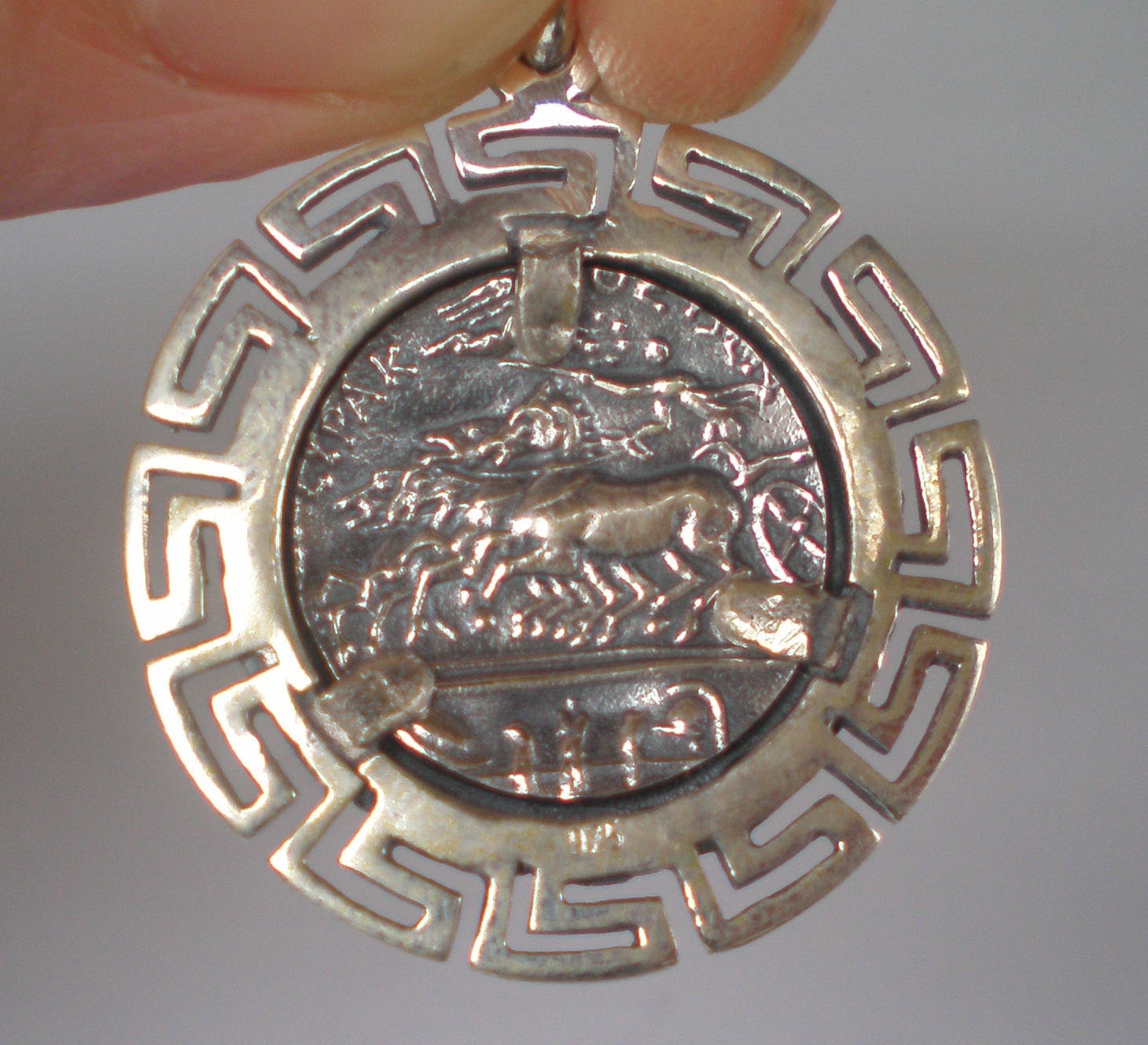 Artemis Silver Coin Pendant With Meander Design Syracuse | Etsy