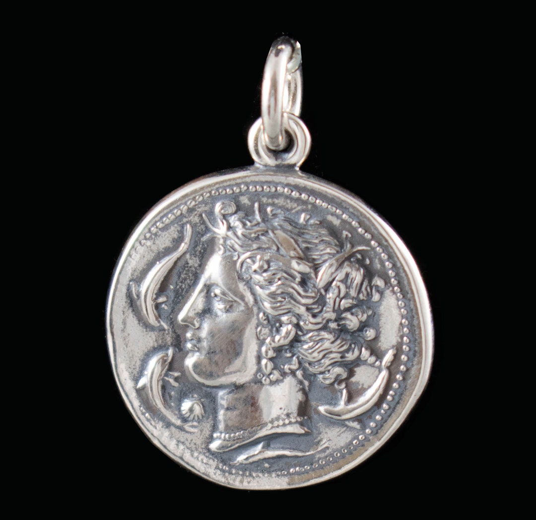 Artemis Arethusa Large Silver Pendant Syracuse Coin Persephone ...