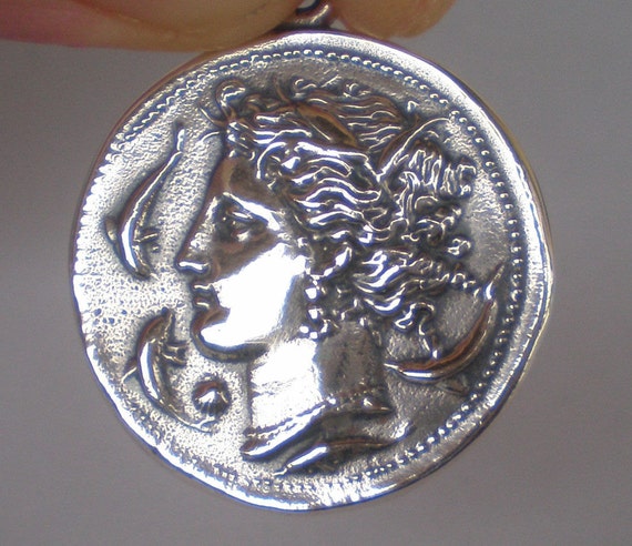 Artemis Large Silver Coin Pendant Syracuse Coin Diana | Etsy
