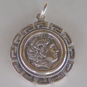 Alexander the Great Lysimachos Silver Coin Pendant With Meander Border ...