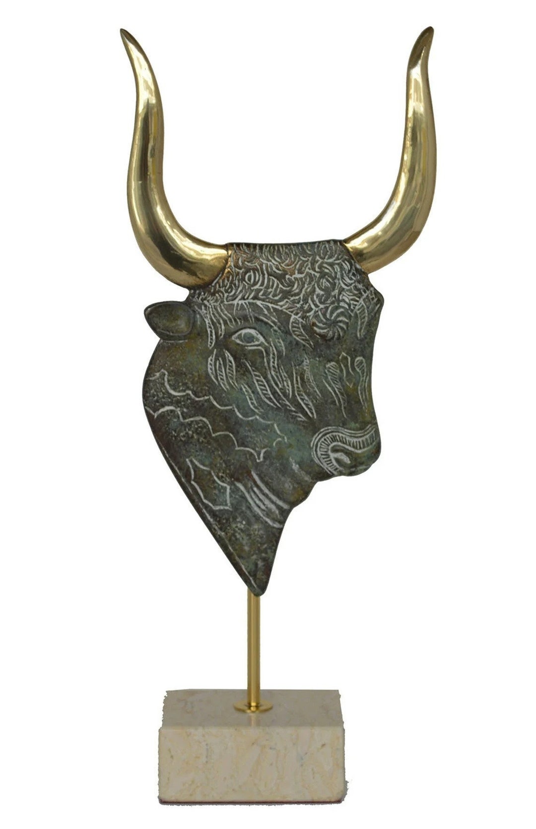 Bronze Bust of Minotaur With Marble Base Minoan Bull's Head Bust Symbol ...