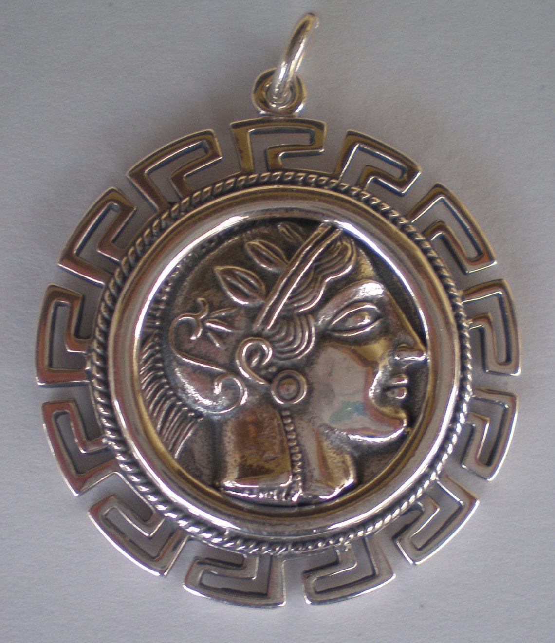 Goddess Athena X-large Coin Pendant With Meander Design Owl - Etsy