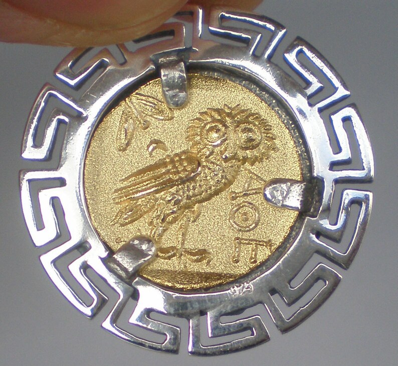 Goddess Athena Coin Pendant With Meander Designgold Plated | Etsy