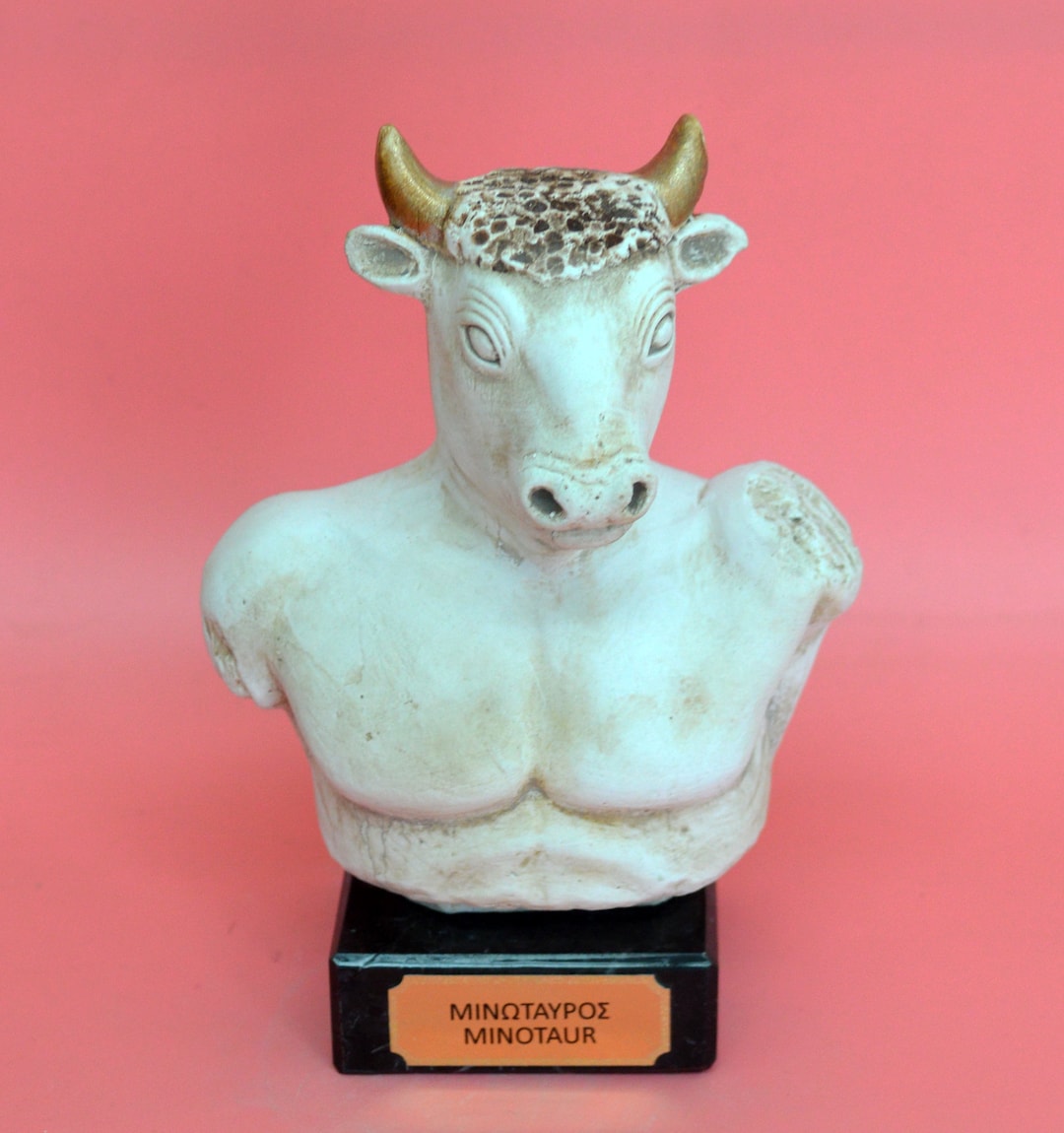 Head Bust of Minotaur With Marble Base-labyrinth Built by Daedalus ...