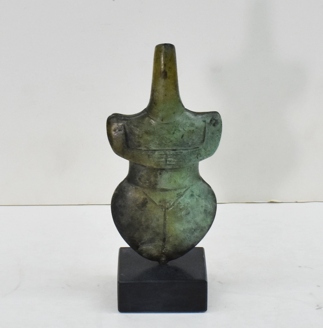 Violin Shaped Cycladic Statuette-bronze Female Figurine-marble Base ...