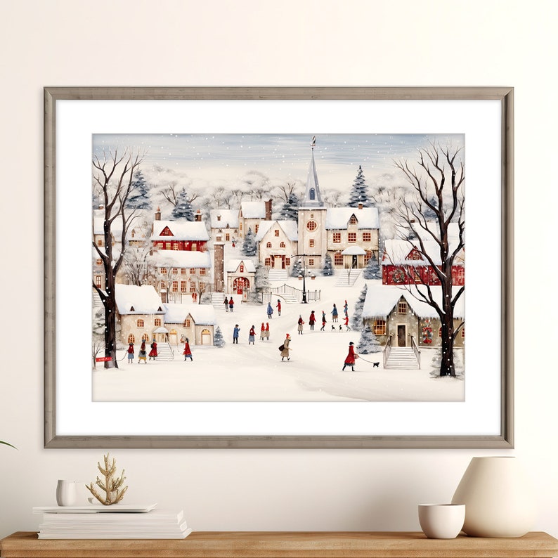 Christmas Village Print Vintage Christmas Art Poster Holiday Wall Art ...