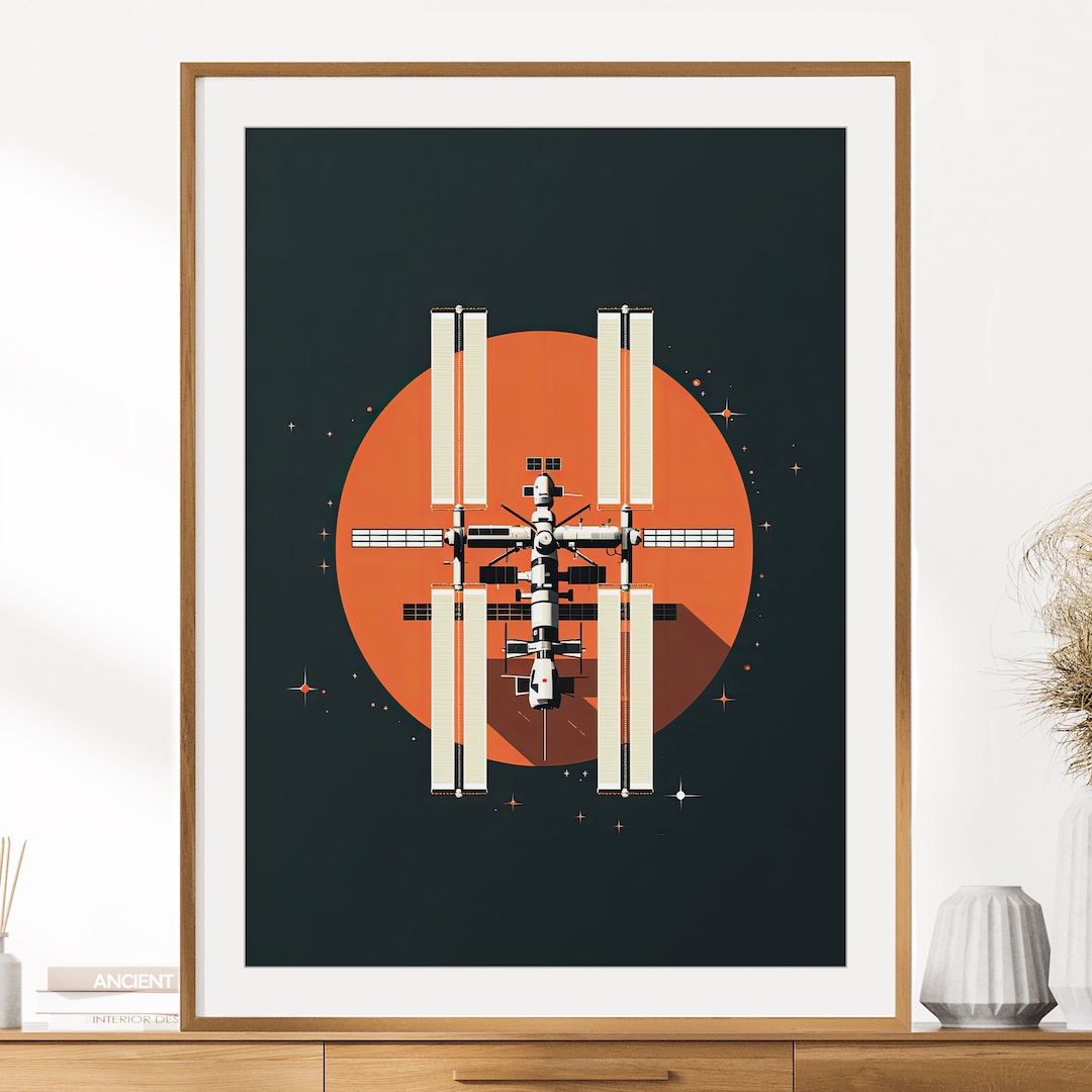 Retro Space Station Print Space Station Illustration Space Wall Art ...