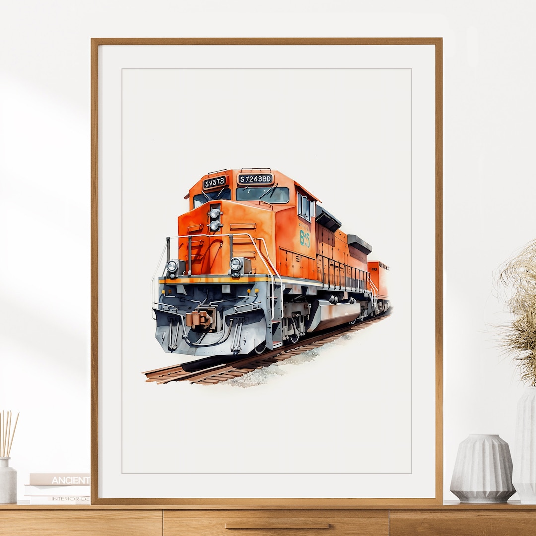 BNSF Diesel Train Print (orange) | Train Poster | Railroad Art | Boys ...