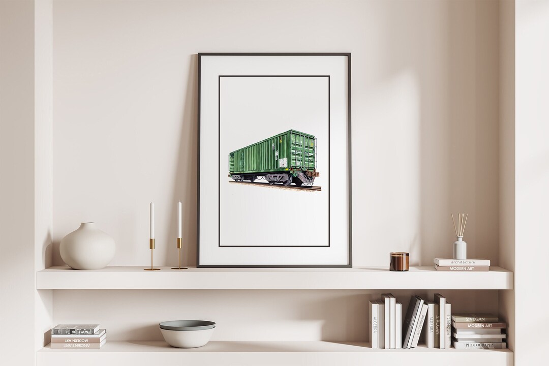 Boxcar Train Car green Digital Printable Wall Art Train - Etsy