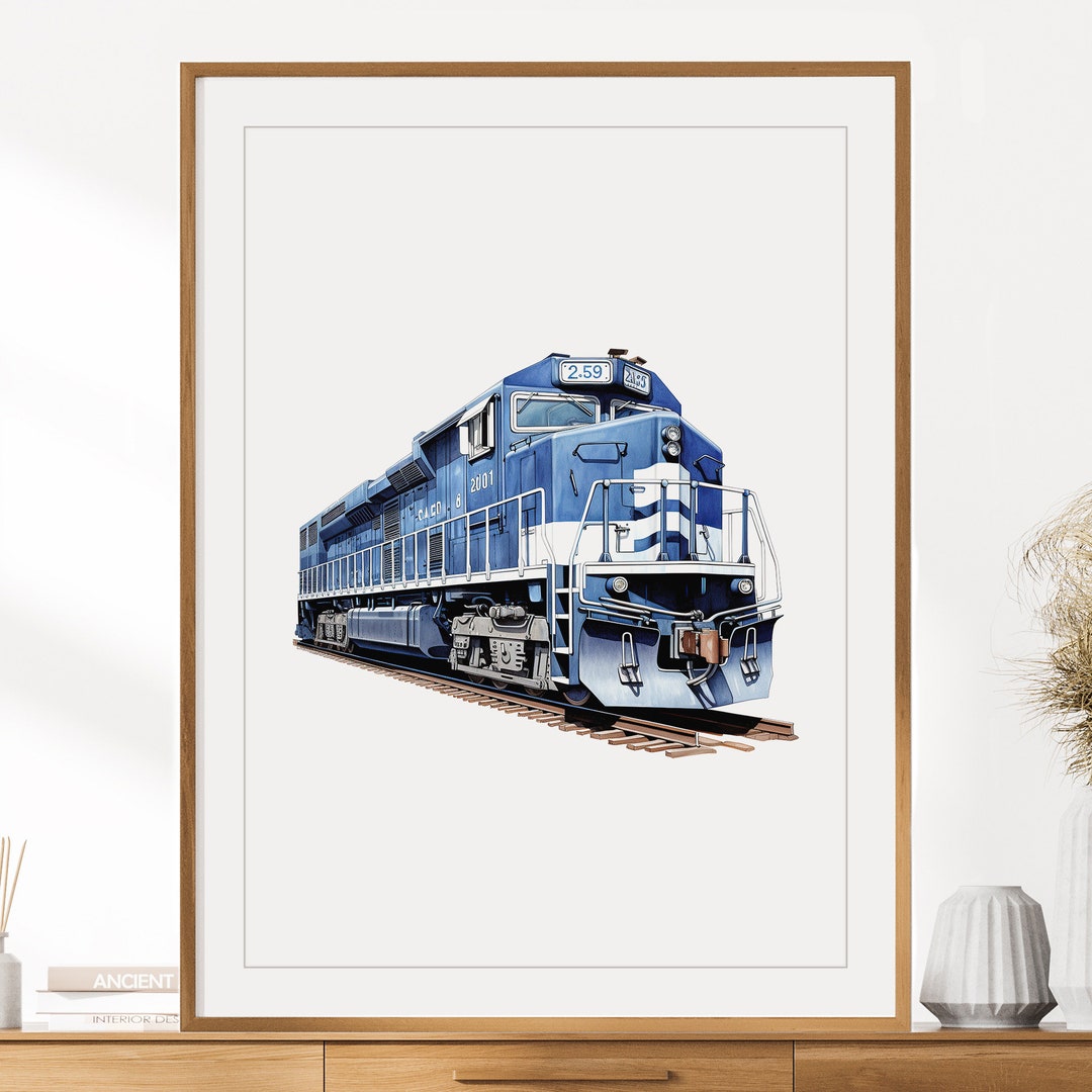 Diesel Train Print (blue) | Locomotive Train Print | Train Poster ...