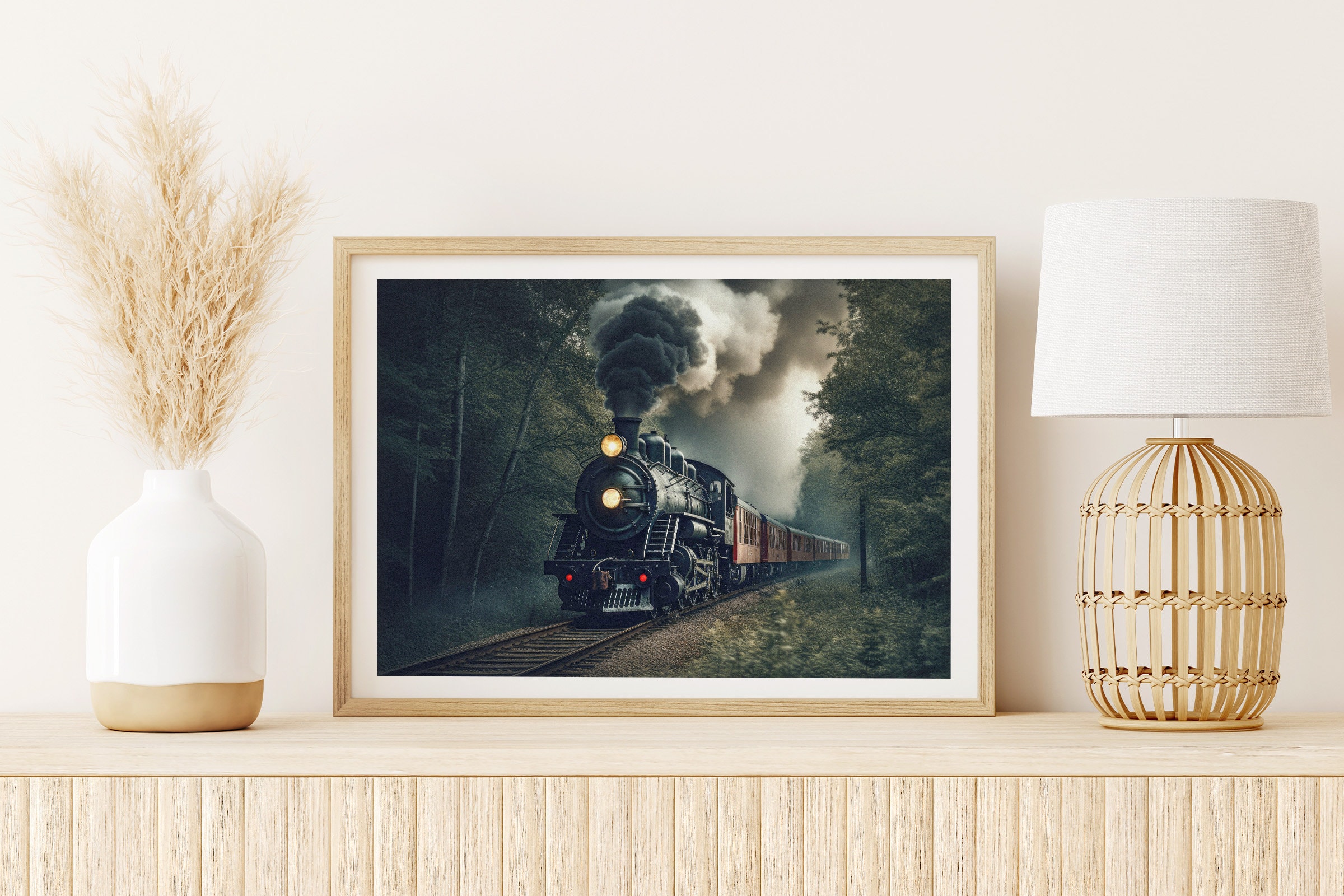 Vintage Steam Train Print Photorealistic Railroad Art Vintage Train ...