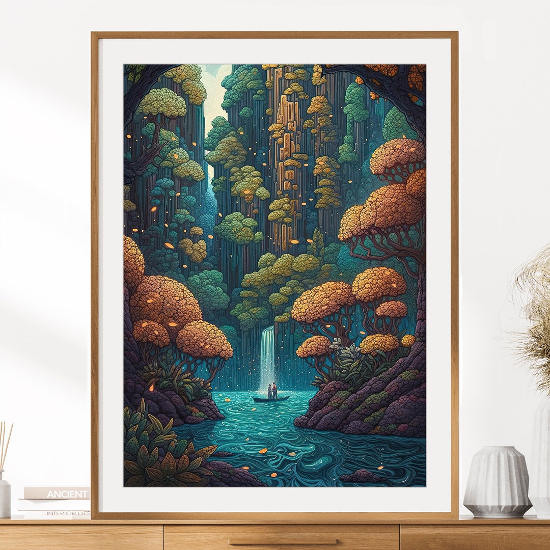 Secret Waterfall Print | Fantasy Wall Art | Secret Waterfall | Magical ...