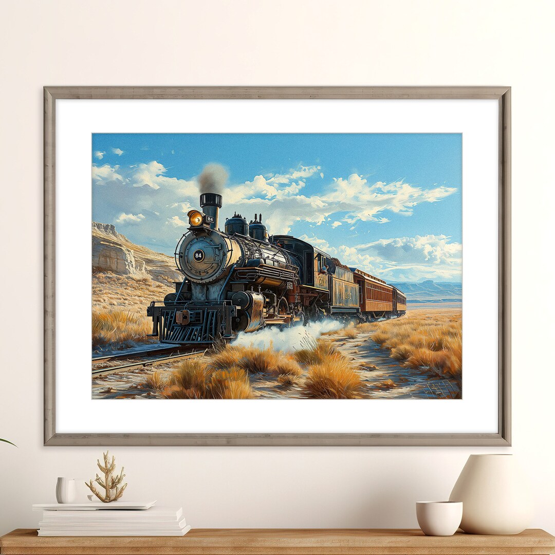 Western Railroad Steam Train Print | Desert Landscape | Train Poster ...