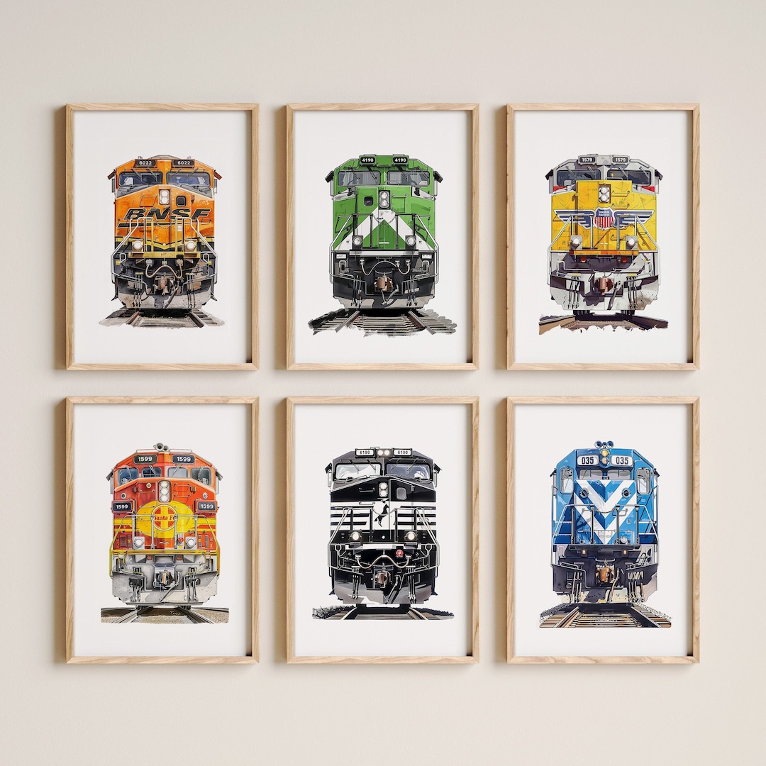 Locomotive Train Prints (set of 6) | Boys Room Train Decor | Colorful ...