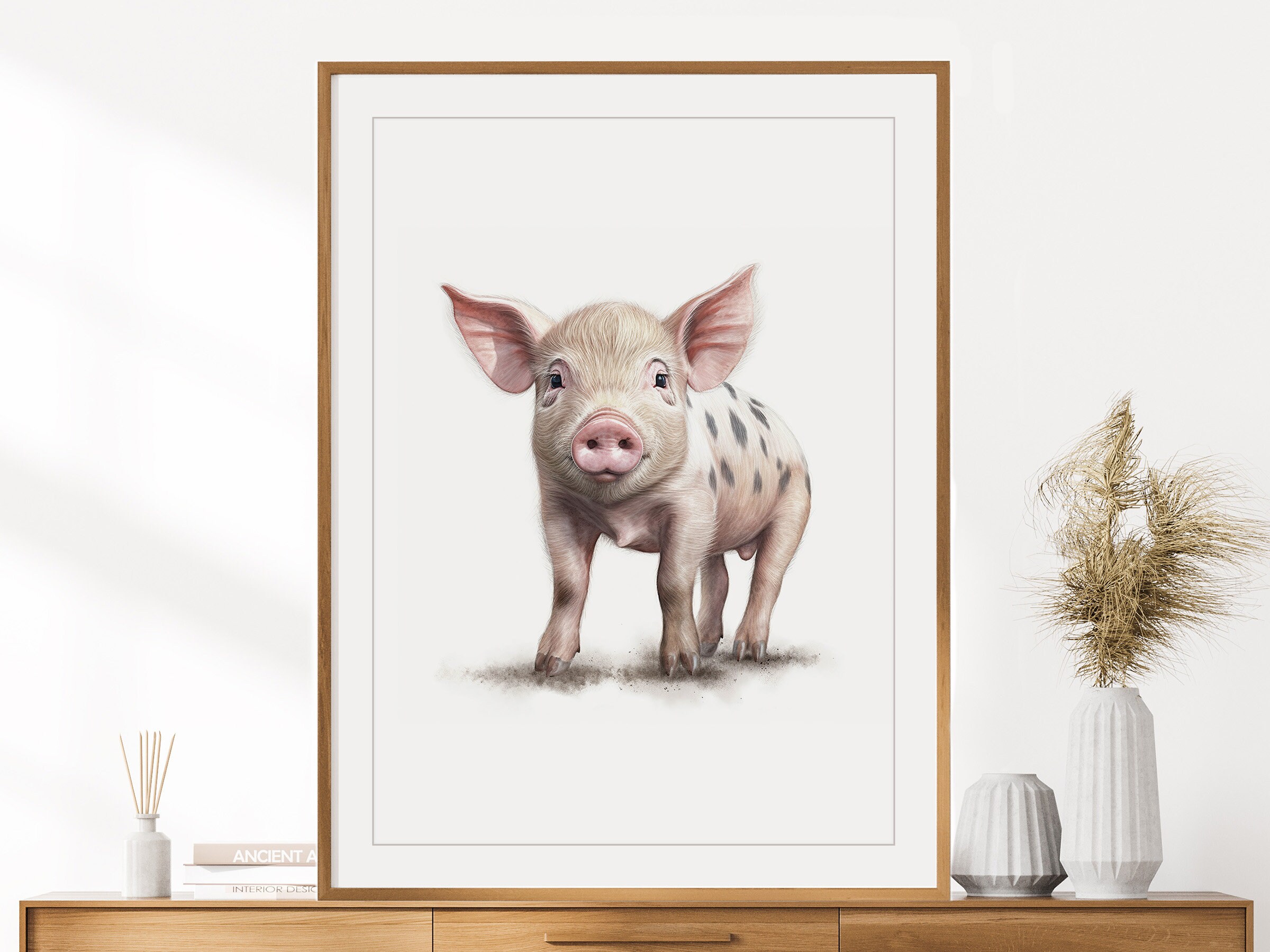 Pig Print Animal Portrait Pig Wall Art Nursery Decor Kids Room Wall Art ...