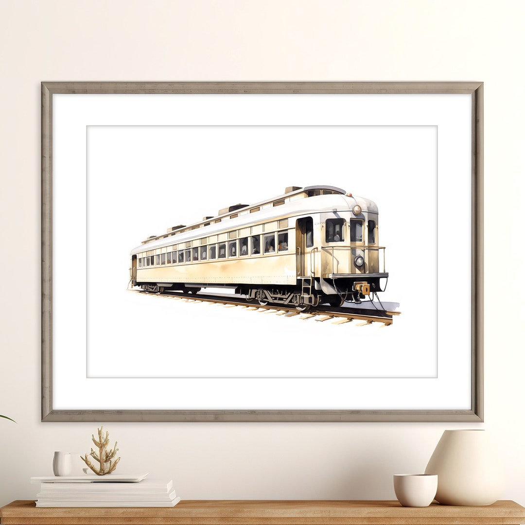 Passenger Car Train Print (white) | Pullman Train Car | Train Poster ...