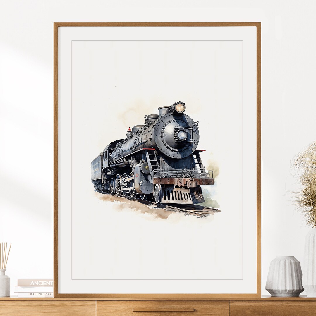 Steam Train Print | Train Art Poster | Railroad Print | Boys Room Wall ...