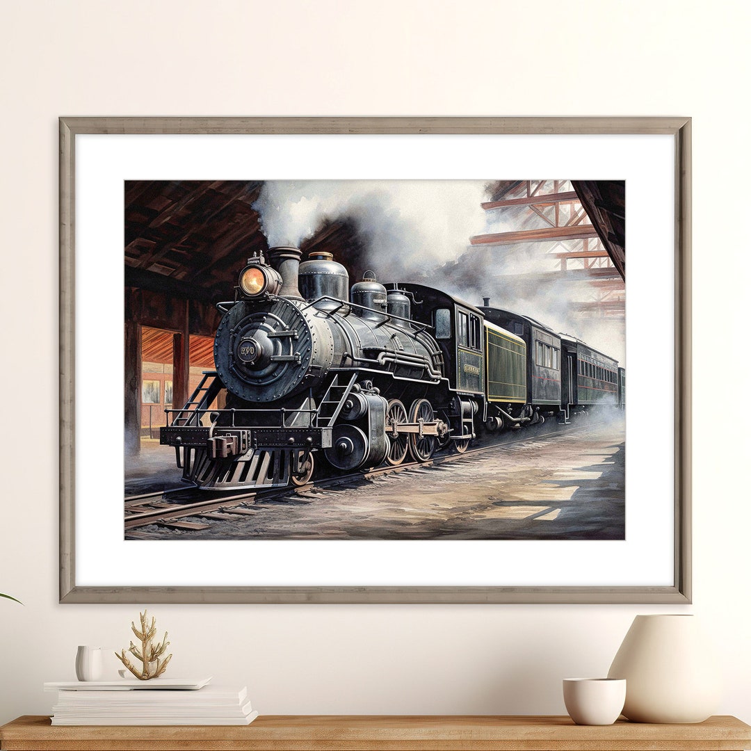 Vintage Steam Train Print | Old Train Station | Train Poster | Railroad ...