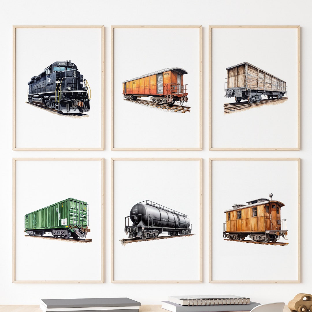 Train Prints (set of 6) | Boys Room Train Art | Boys Room Train Decor ...