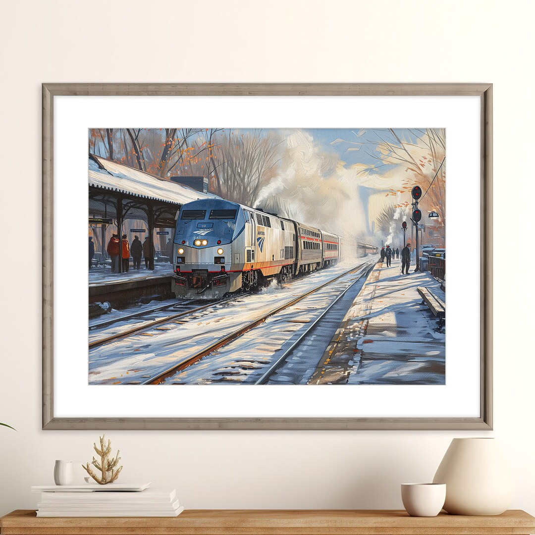 Amtrak Winter Railroad Print | Train Station | Acrylic Winter Train ...