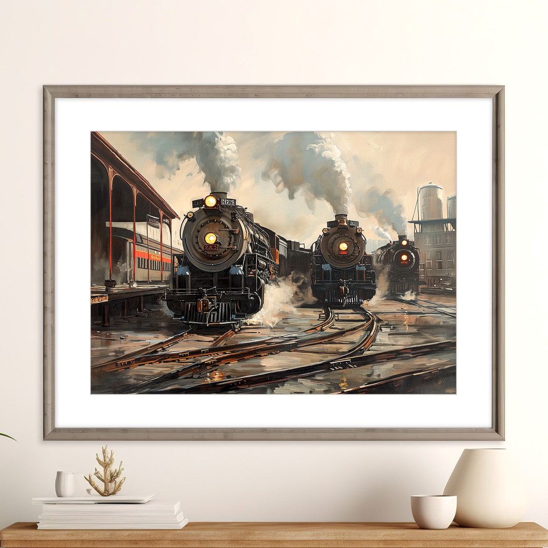 Steam Trains at the Strasburg Rail Yard Print | Vintage Steam Train ...