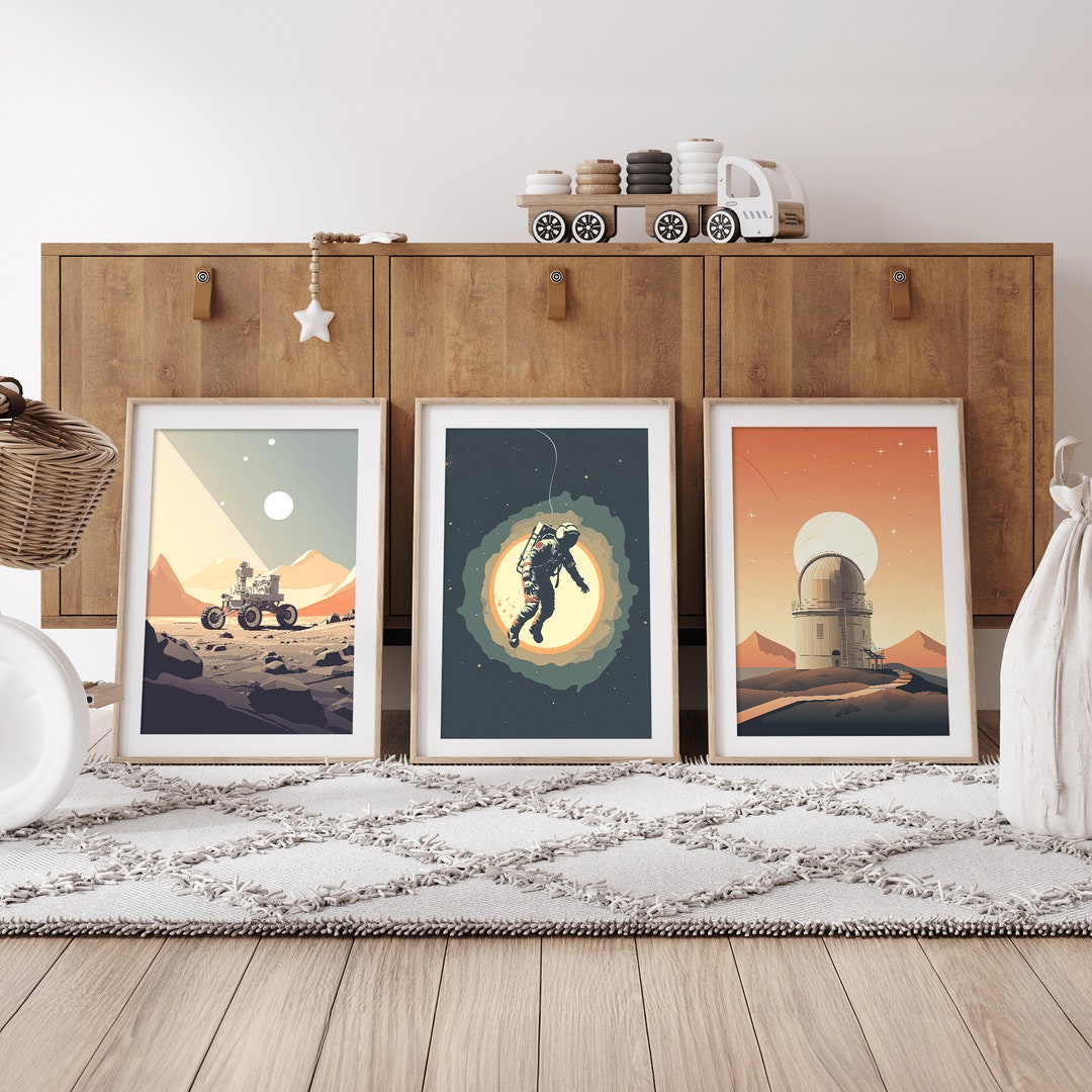 Retro Space Prints (set of 3) | Lunar Rover | Astronaut | Observatory ...