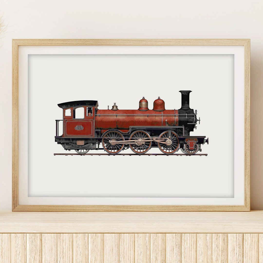 Vintage Train Print (red) | Classic Train Art | Train Poster | Railroad ...