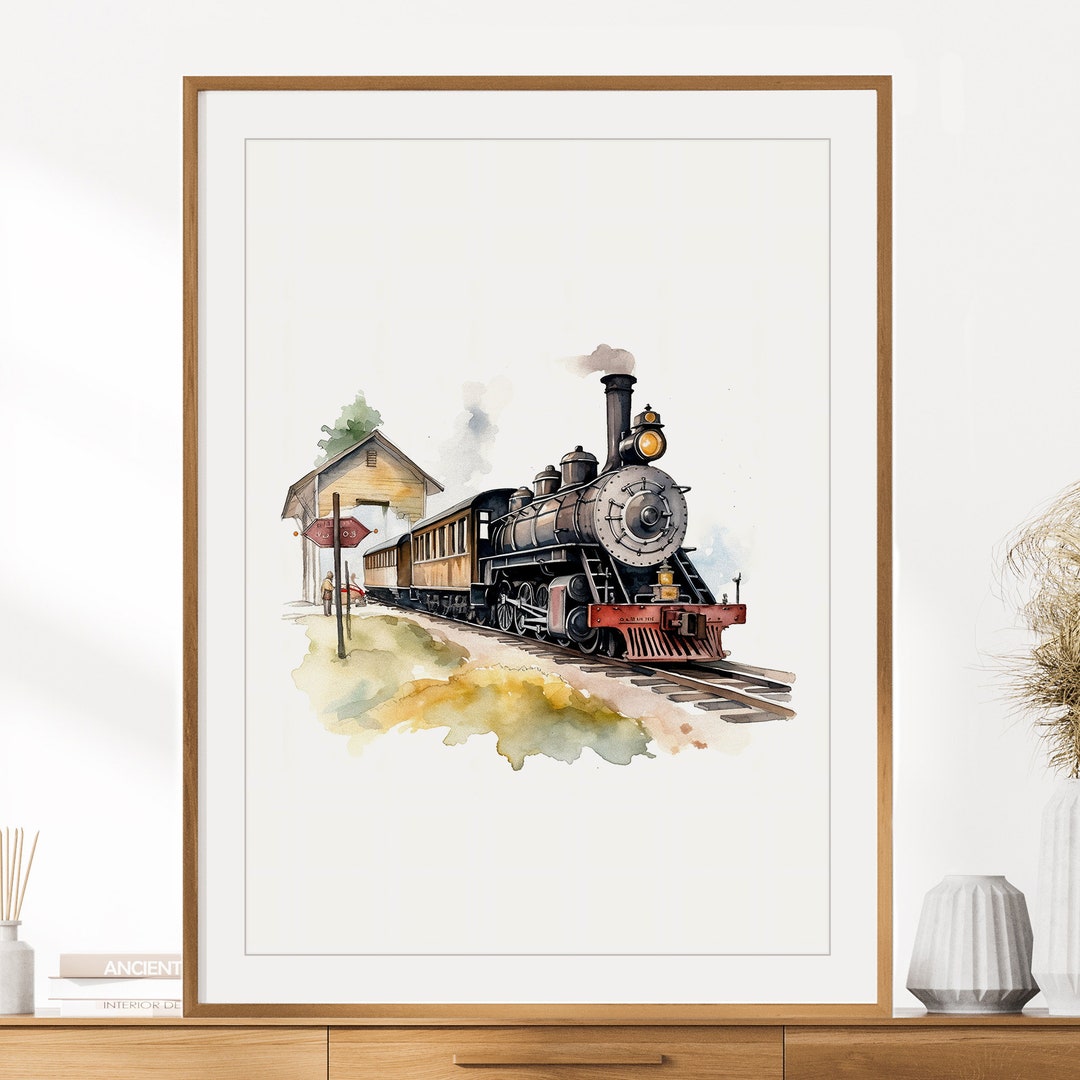 Vintage Steam Train Print | Locomotive Train Art | Train Poster | Railroad Print | Boys Room ...